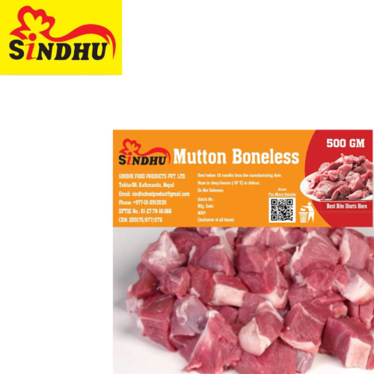 Mutton Boneless 500gm - Sindhu Fresh and Frozen Mart